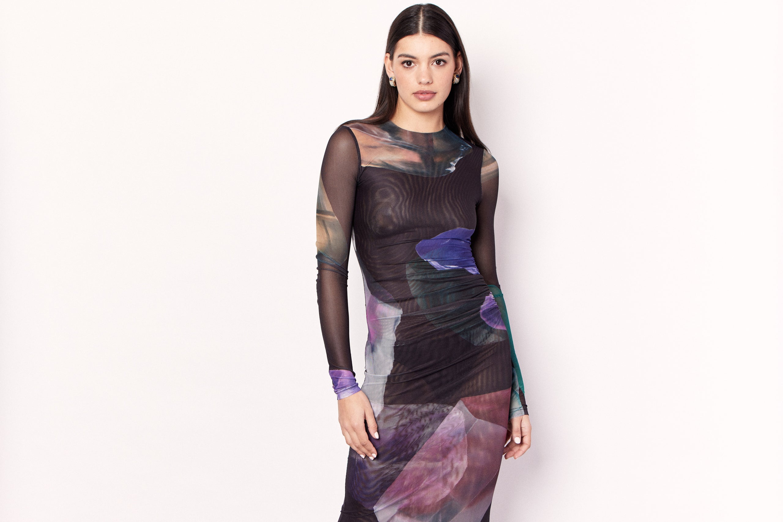 Romy | Long Sleeve Mesh Maxi Dress | Gemstone | Mara Collective